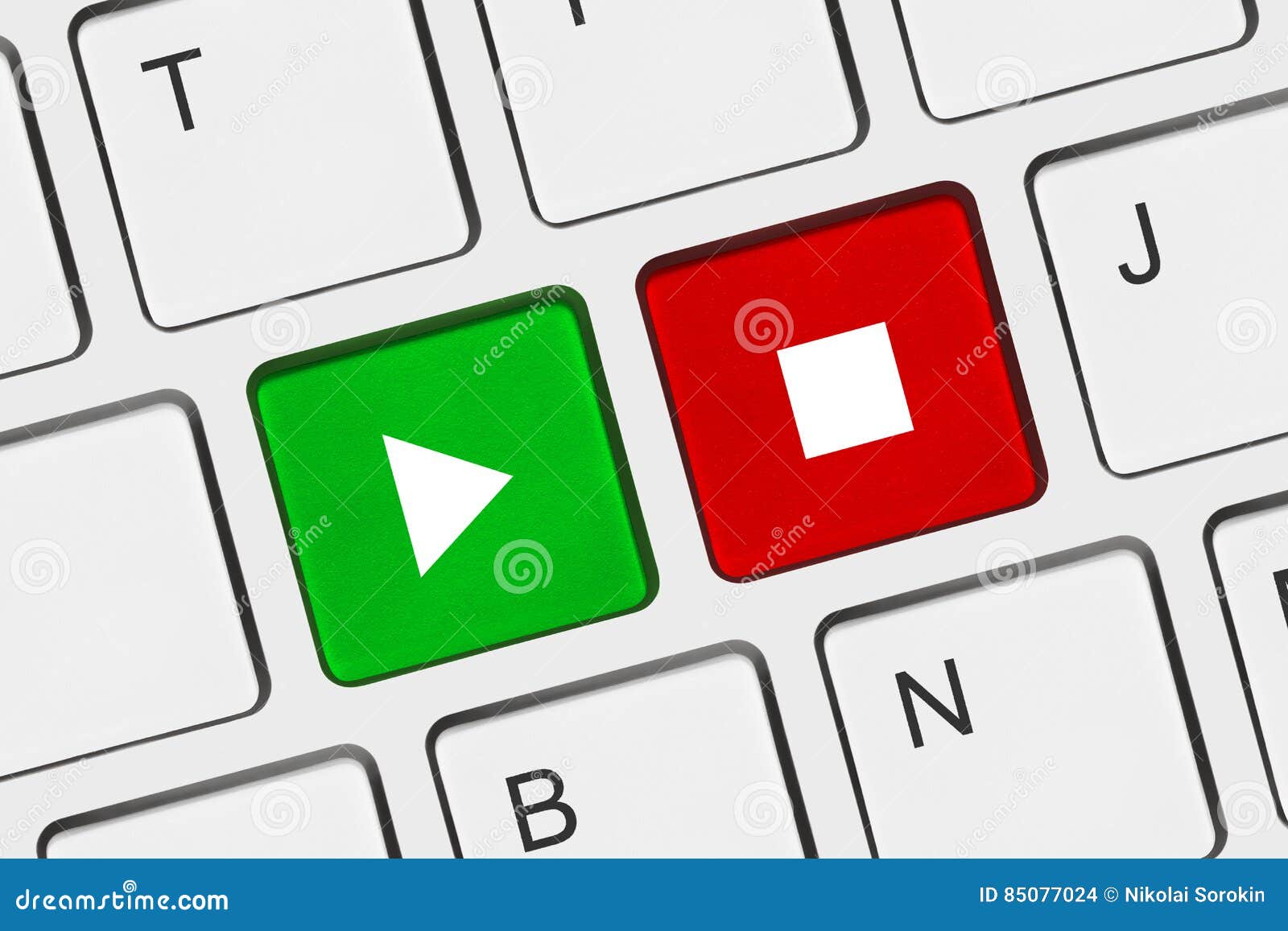 Computer Keyboard with Play and Stop Keys Stock Photo - Image of movie ...