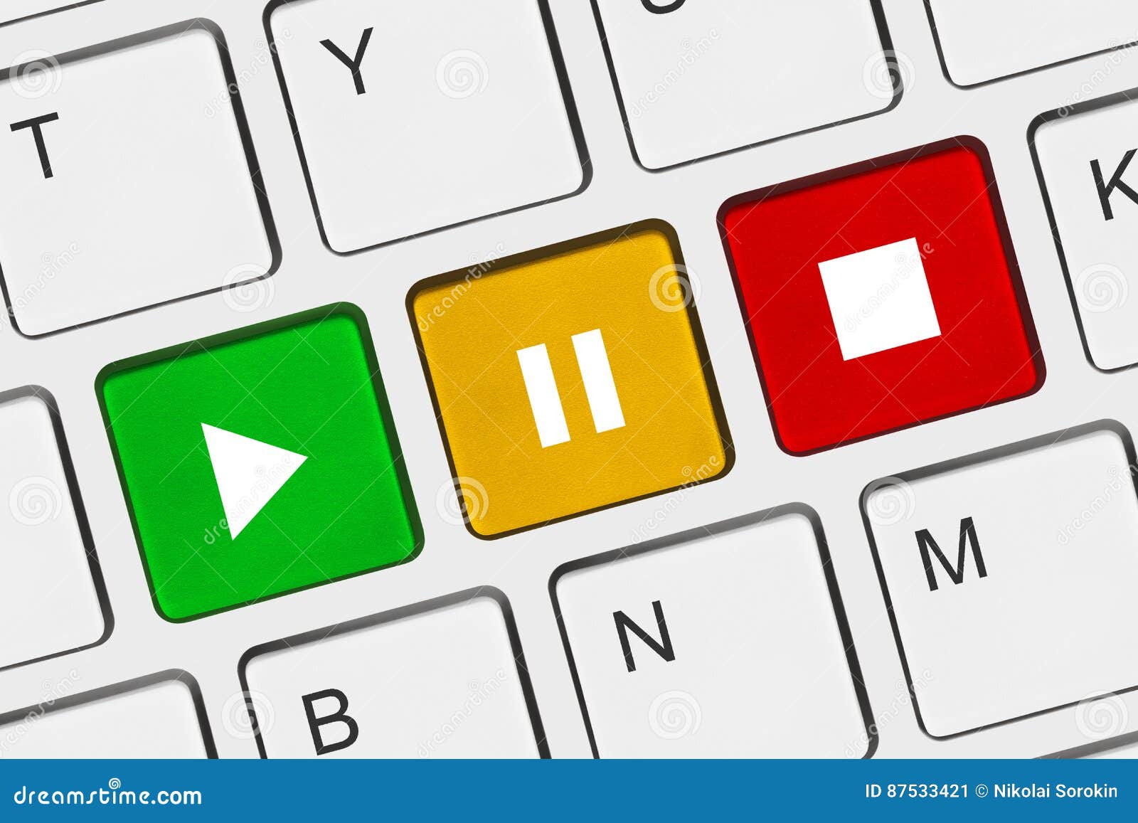 Computer Keyboard with Play and Stop Keys Stock Image - Image of movie ...