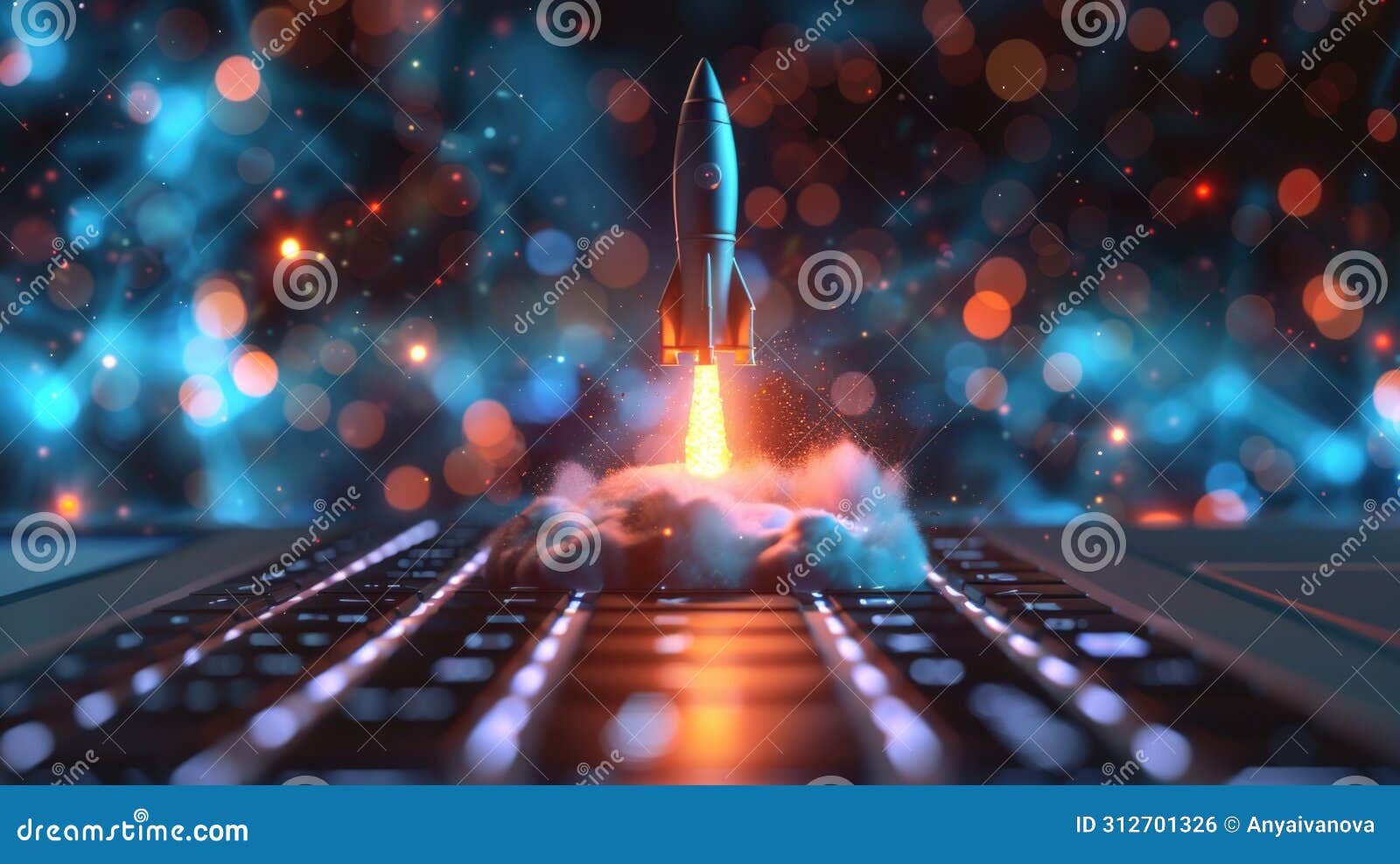 A Computer Keyboard with a Rocket Coming Out of it Stock Photo - Image ...