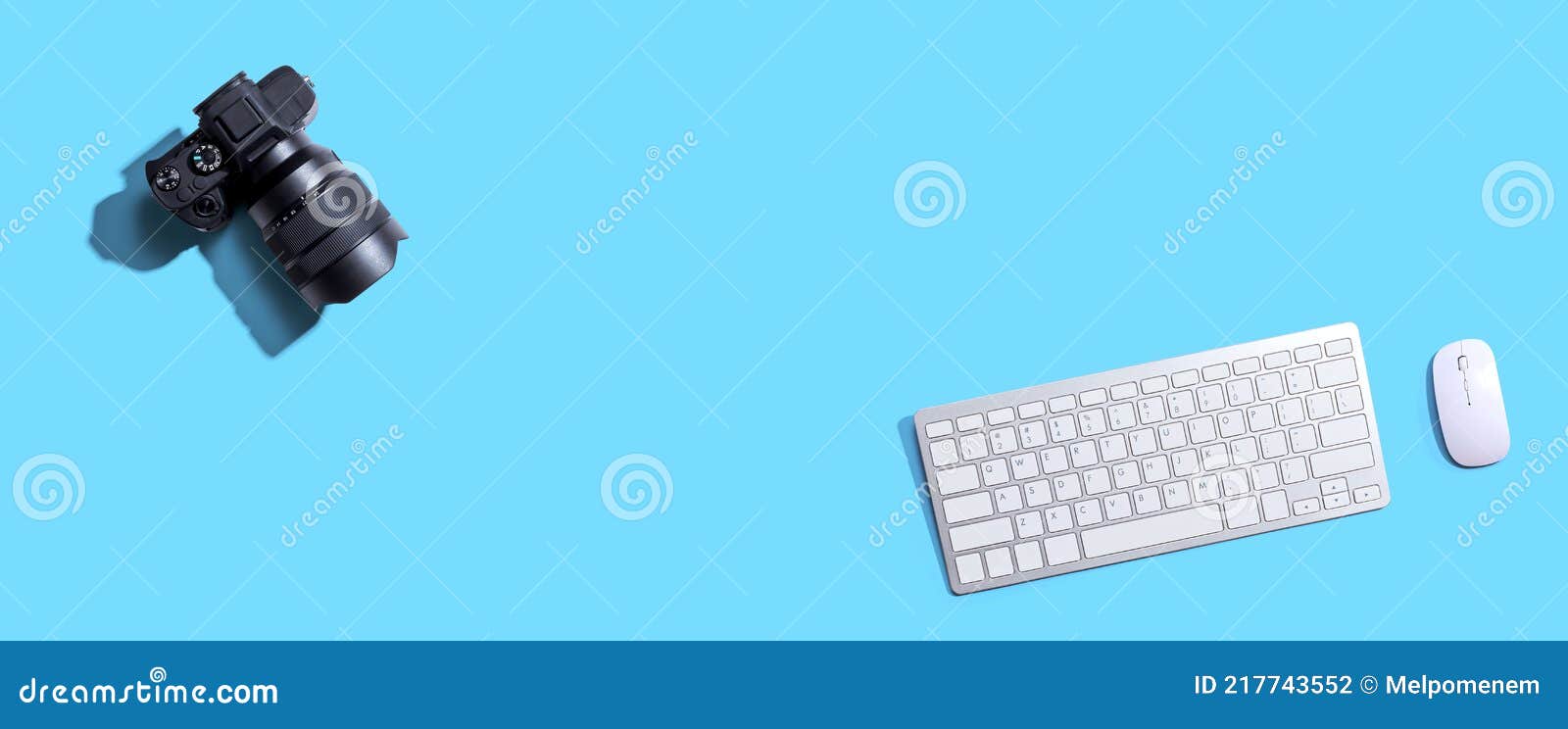 Computer Keyboard with a SLR Camera Stock Photo - Image of glass ...