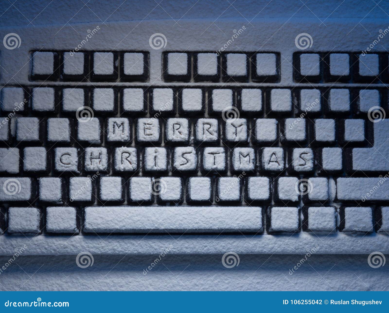Computer Keyboard with Text Merry Christmas on Buttons Covered with ...