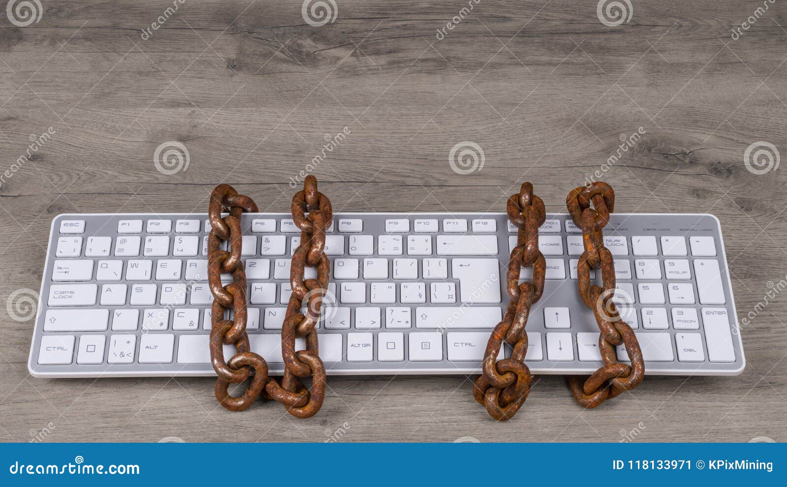 Computer Keyboard Tied with Rusty Chain Stock Image - Image of backup ...