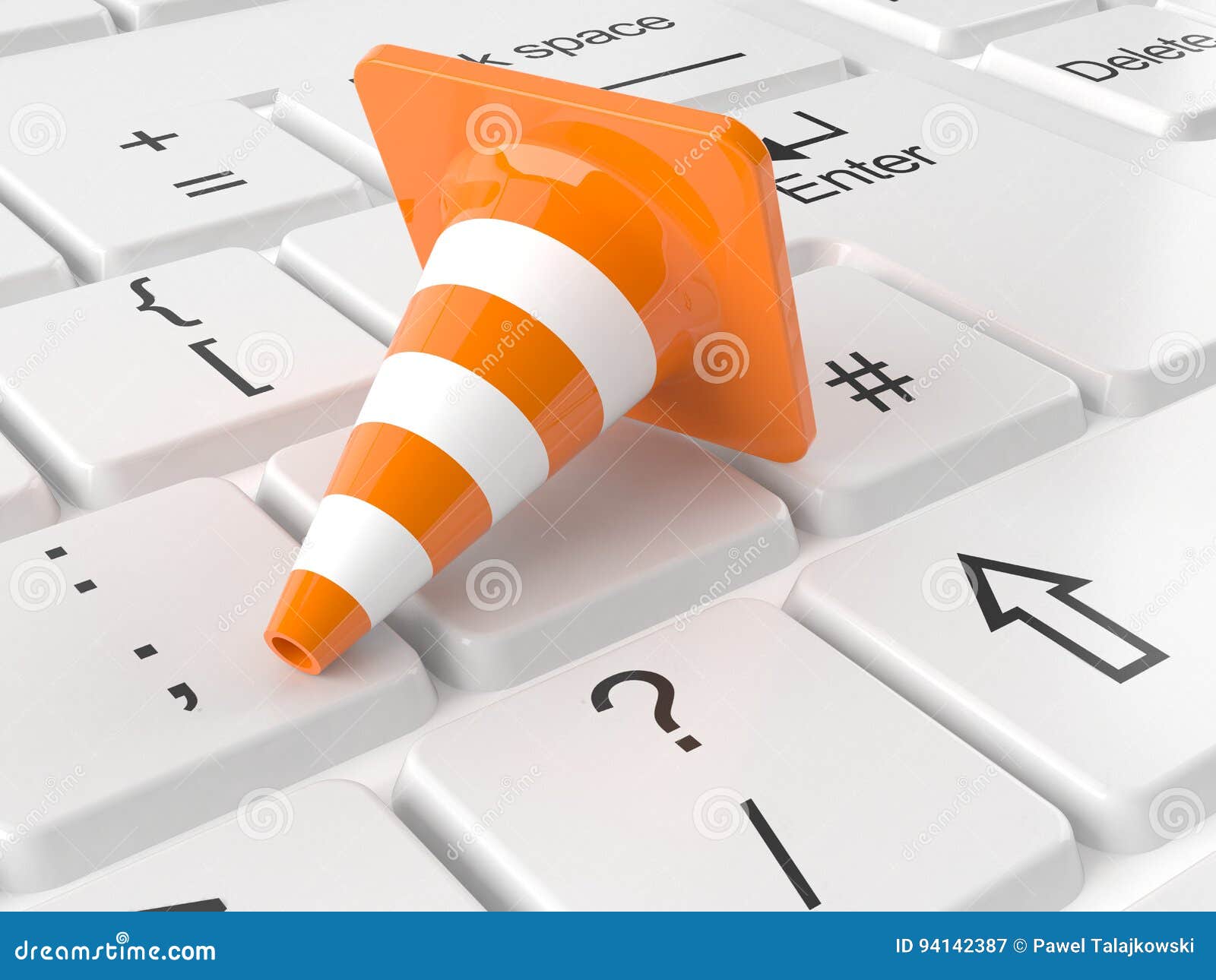 Computer Keyboard with Traffic Cone Stock Illustration - Illustration ...