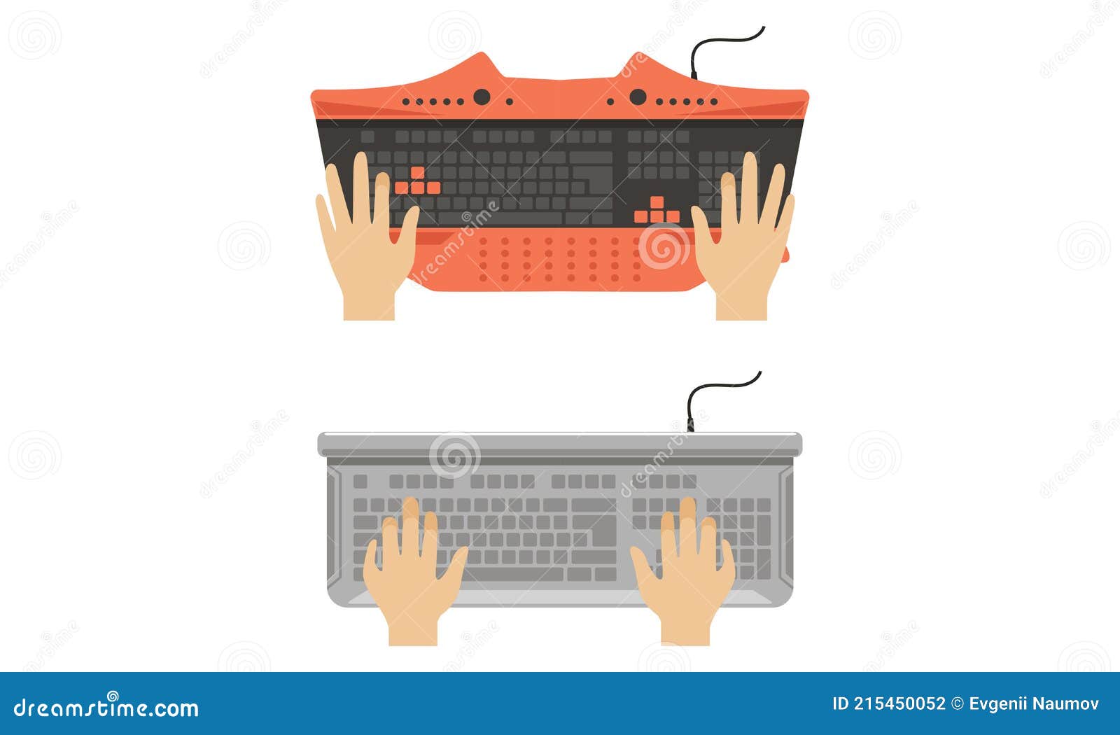 Computer Keyboard and Typing Hands of User Set Vector Illustration ...