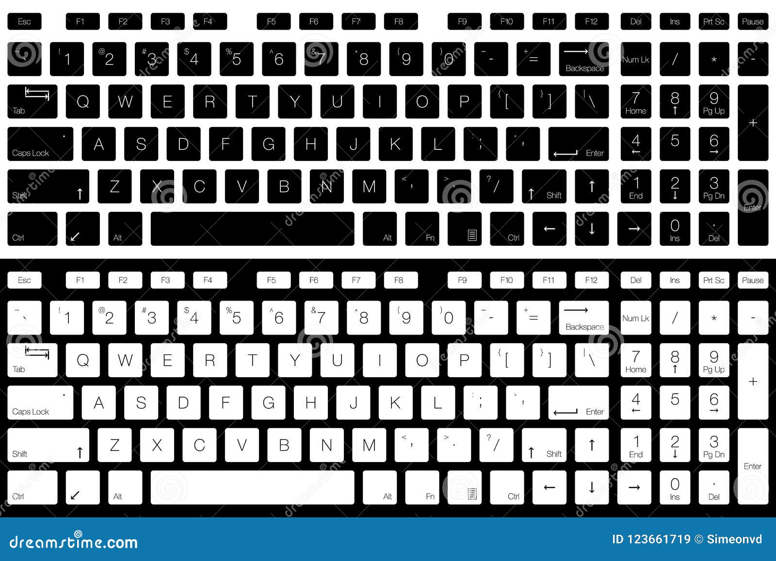 Computer Keyboard Vector Isolated. Black and White Version Stock Vector ...