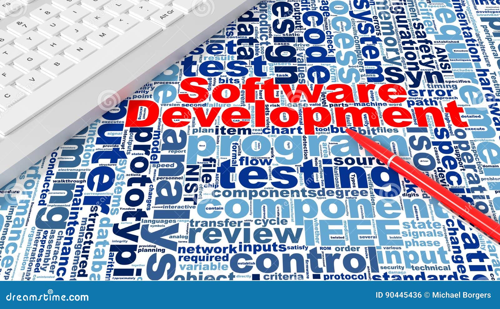 Computer Keyboard on White Desk with Software Development Keywords ...
