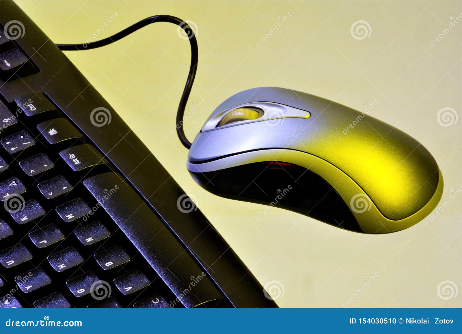 Computer Keyboard and Wired Mouse To Enter Information. Office Desk ...