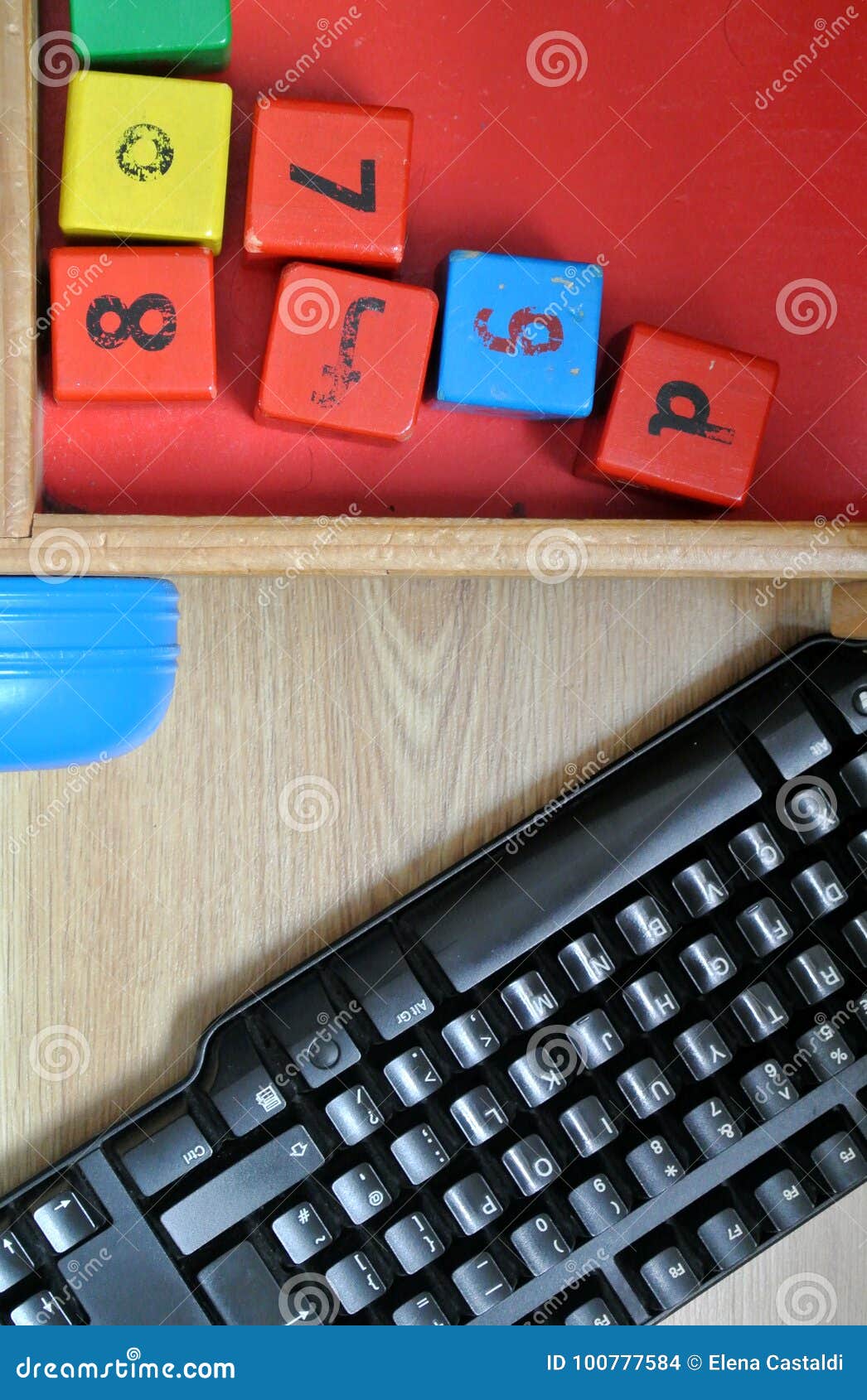Computer Keyboard and Wooden Cubes Game Stock Photo - Image of play ...