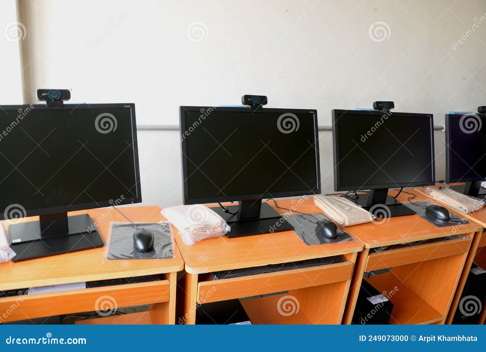Computer Lab at School Computers on Table Stock Photo - Image of ...