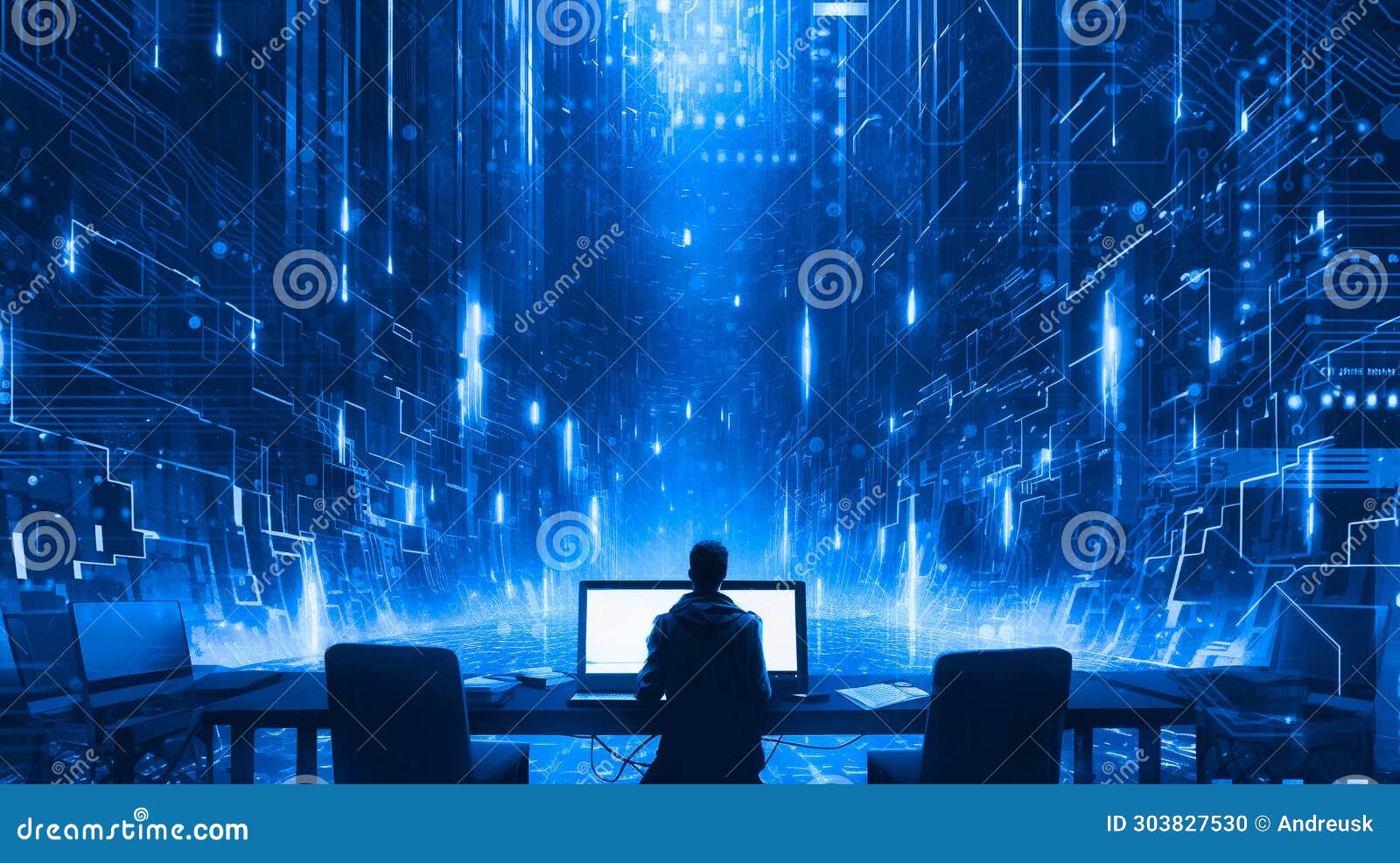 Computer Lab with Silhoutte of Person, Concept of Artificial ...