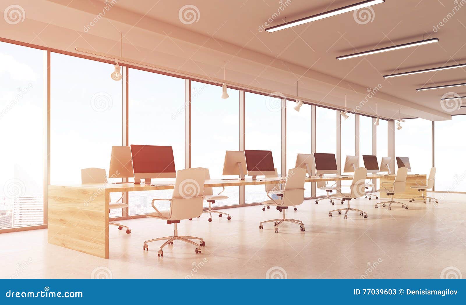 Computer lab in skyscraper stock illustration. Illustration of manager ...