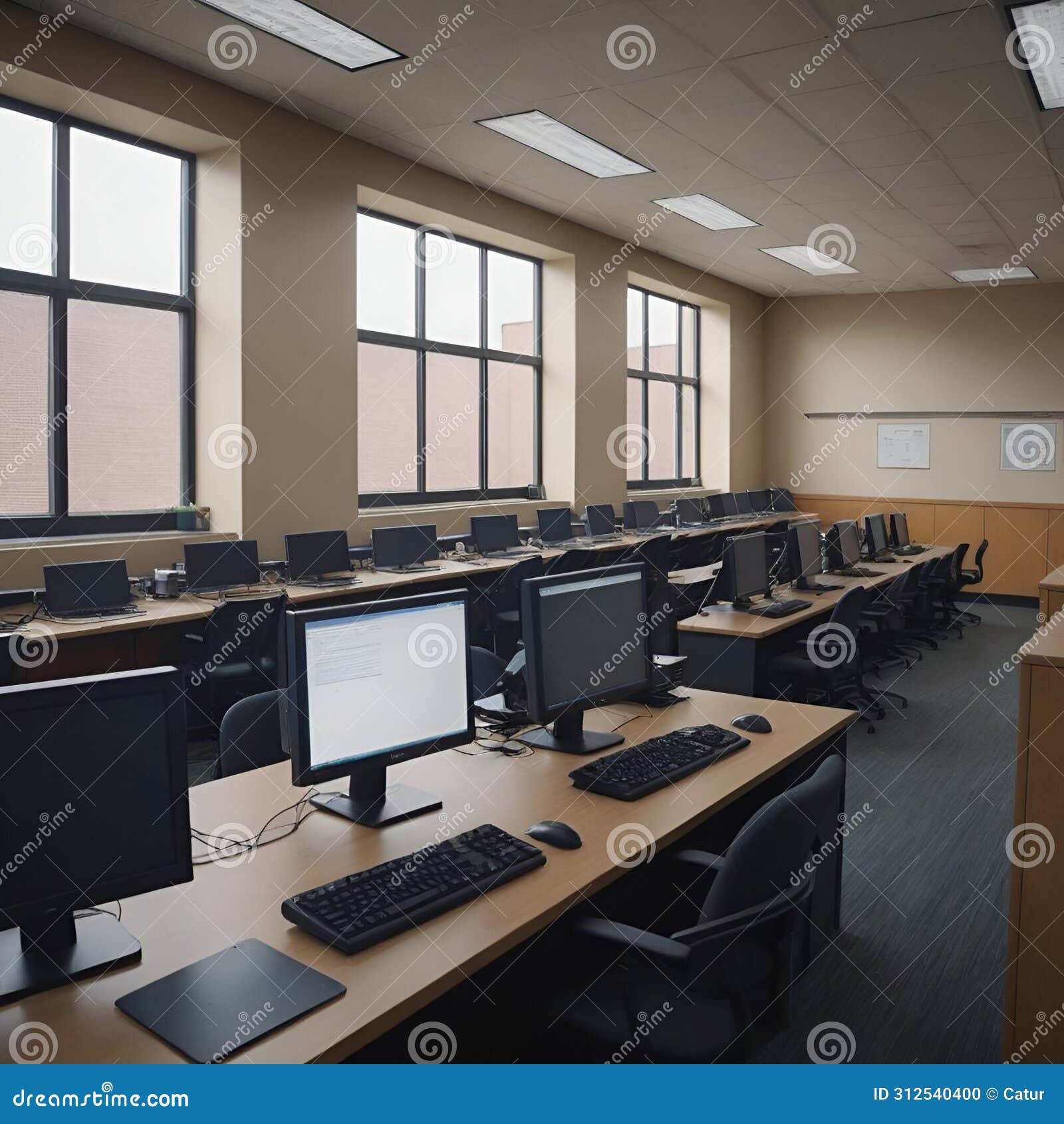 An Empty Computer Labs, with Computer Screen on and Ready for Next ...