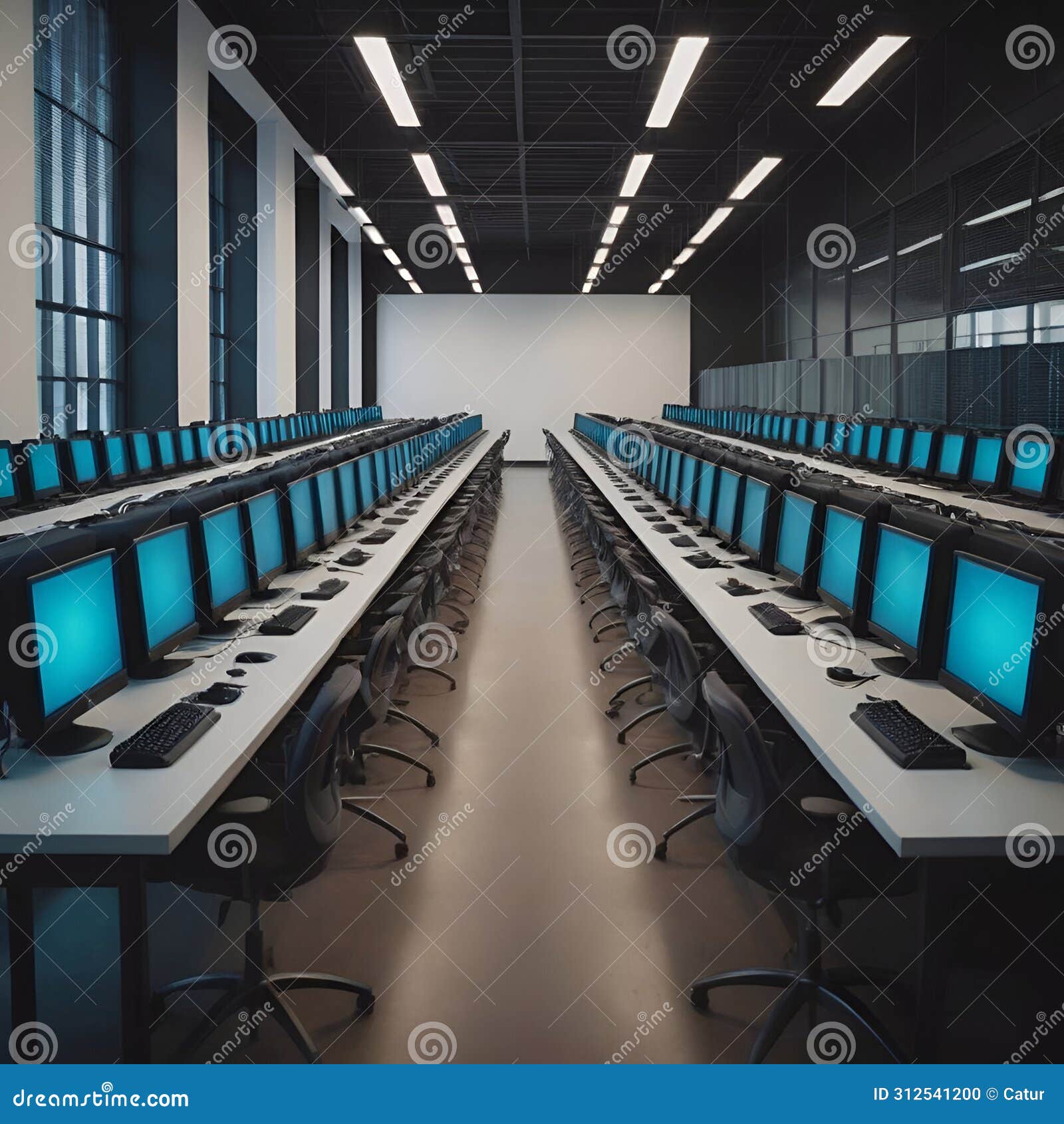 Ready for Class, an Empty Computer Labs, with Computer Screen on Stock ...