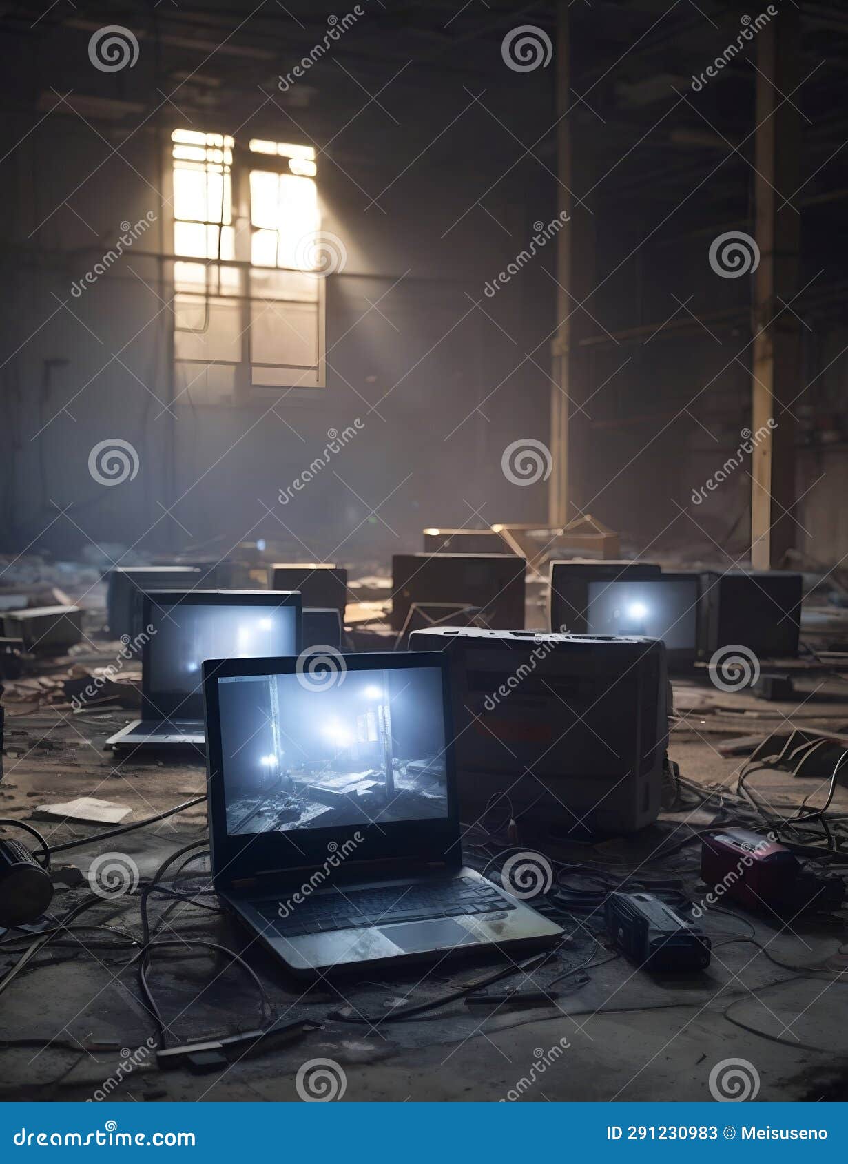 Computer and Laptop on Abandoned Construction Site Illustration Stock ...