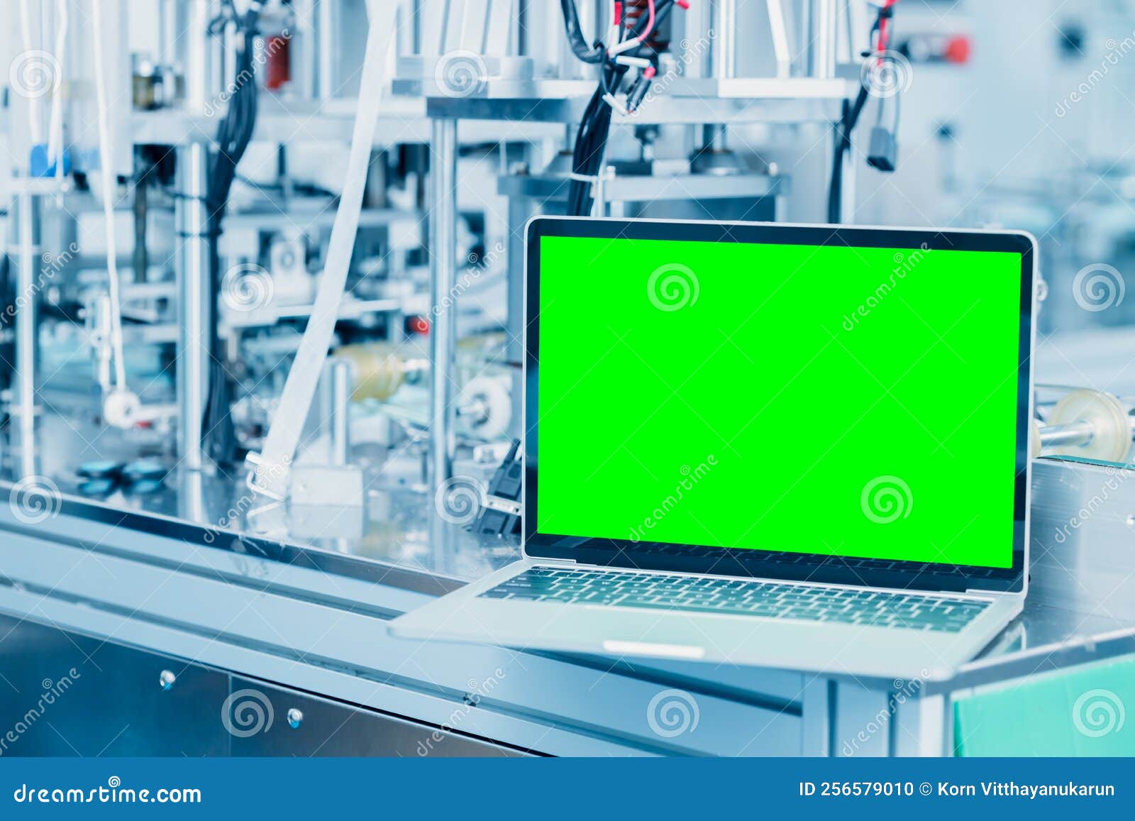 Computer Laptop Blank Green Screen on Science Lab Advance Machine ...