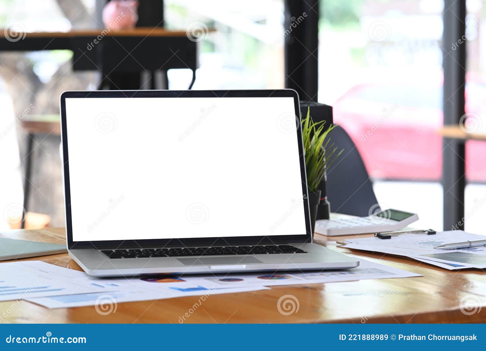 Laptop with Blank Screen and Documents on Office Desk. Stock Image ...