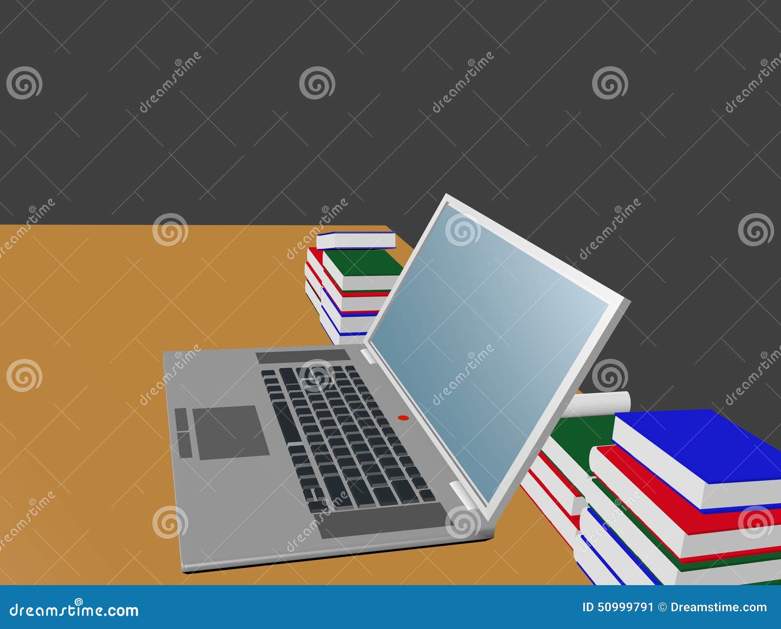 Computer Laptop and the Books Stock Illustration - Illustration of ...