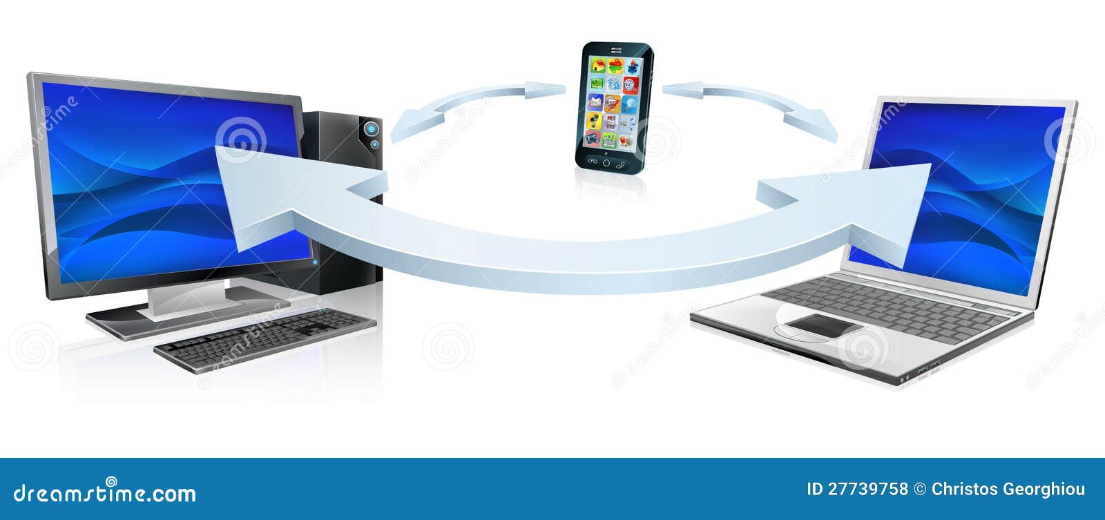 Computer Laptop and Cell Phone Connecting Stock Vector - Illustration ...