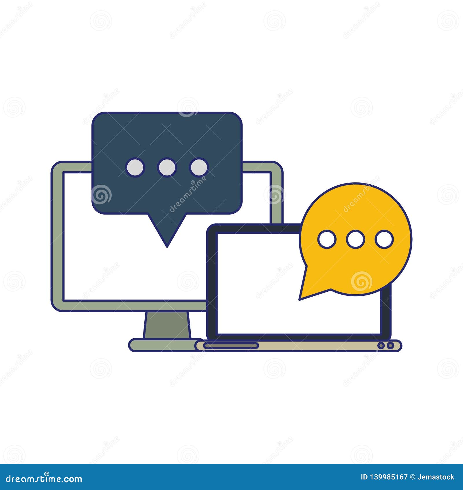 Computer and Laptop Chat Blue Lines Stock Vector - Illustration of chat ...