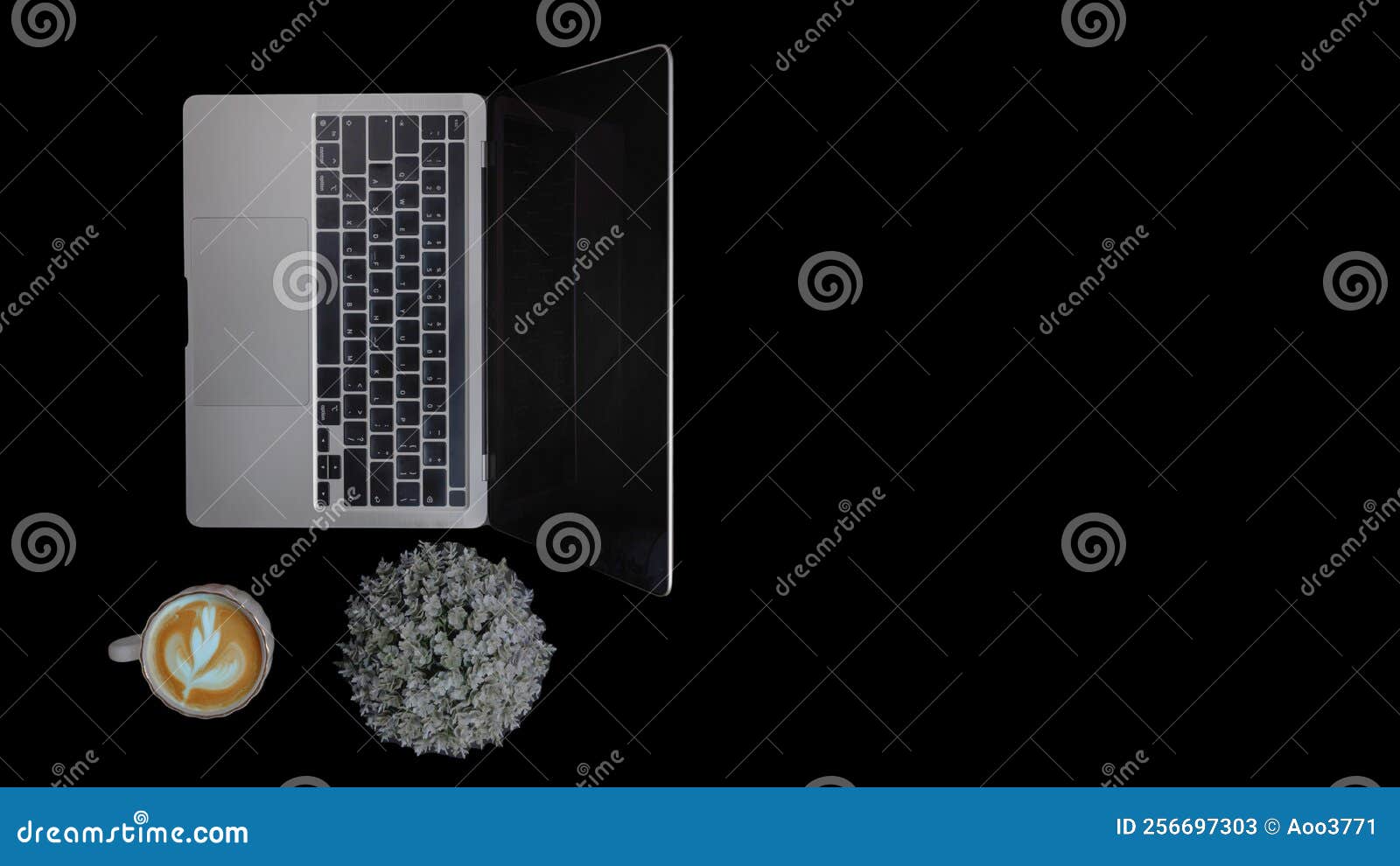 Computer Laptop Digital Technology Top View on Black Background Stock ...