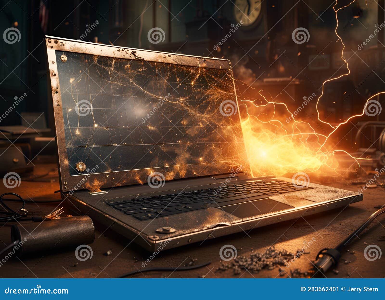 Computer Laptop in Flames, Unrepairable Stock Illustration ...