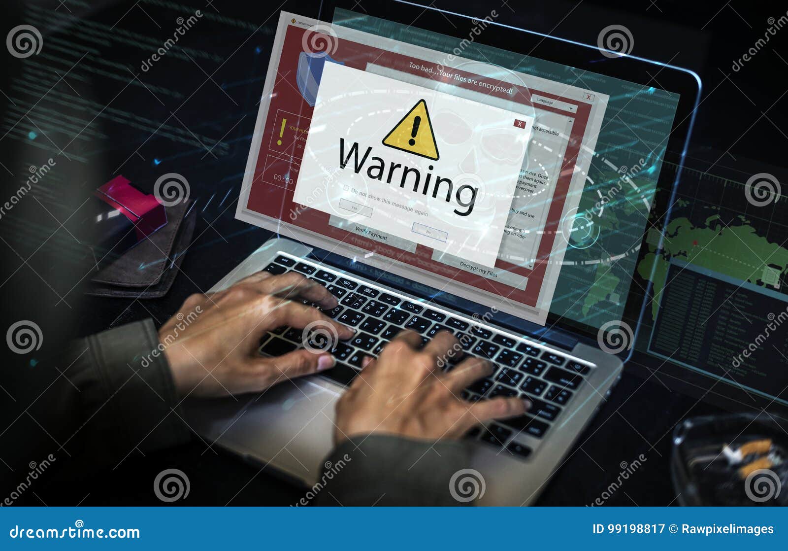 Computer Laptop with Hack Warning Pop Up Stock Image - Image of warning ...