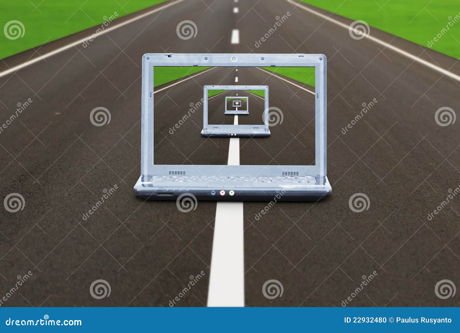 Computer laptop on highway stock photo. Image of road - 22932480