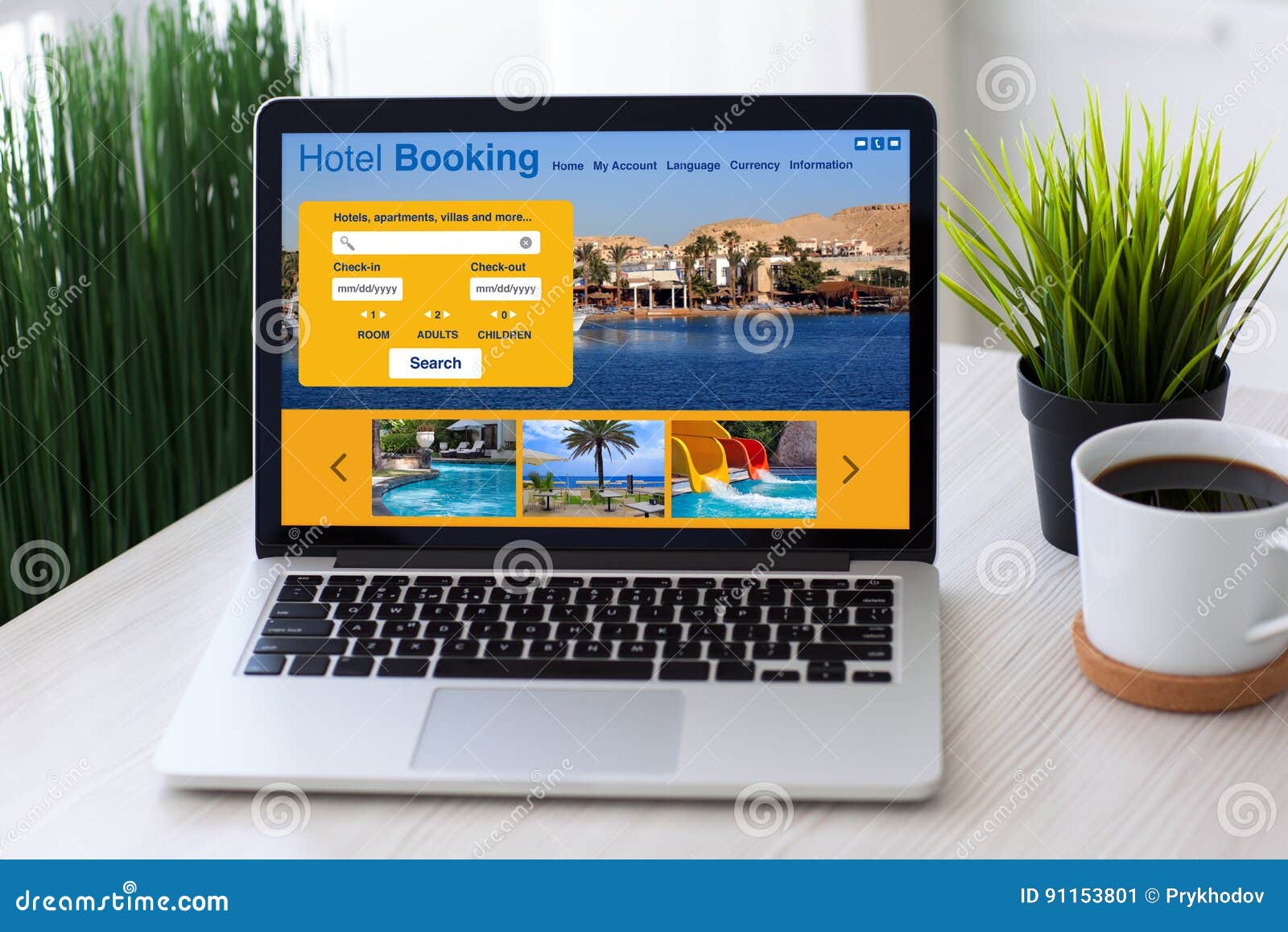 Computer Laptop with Hotel Booking on Screen Desk Home Room Stock Image ...