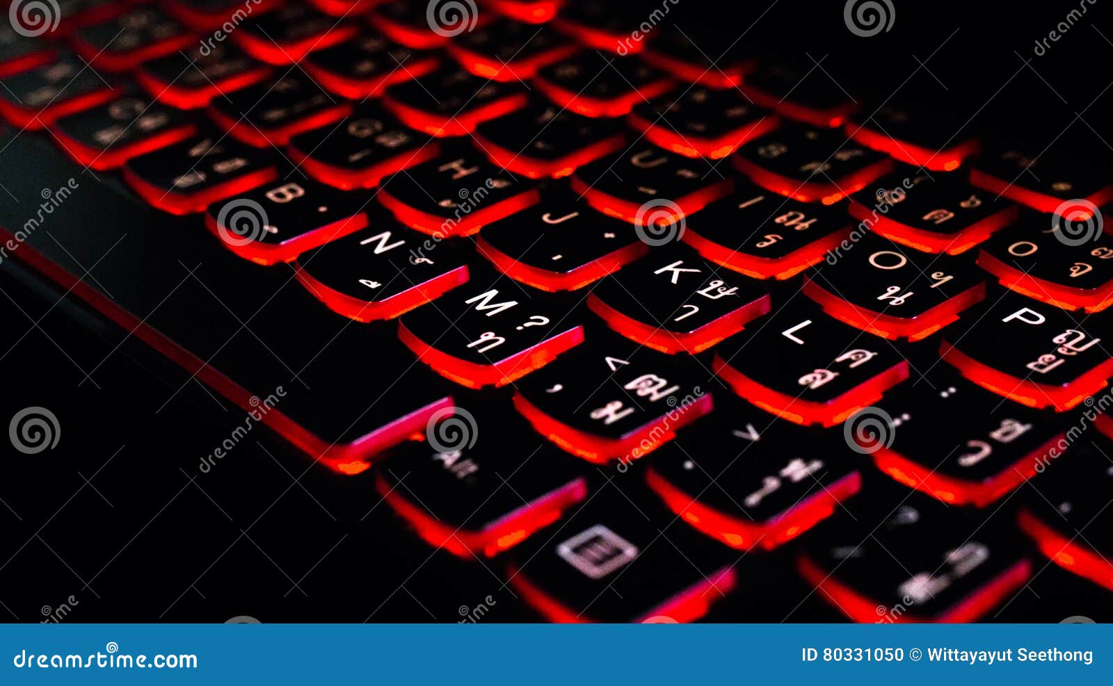 Computer Laptop Keyboard with Red Dark Backlight, Backlit in the Dark ...