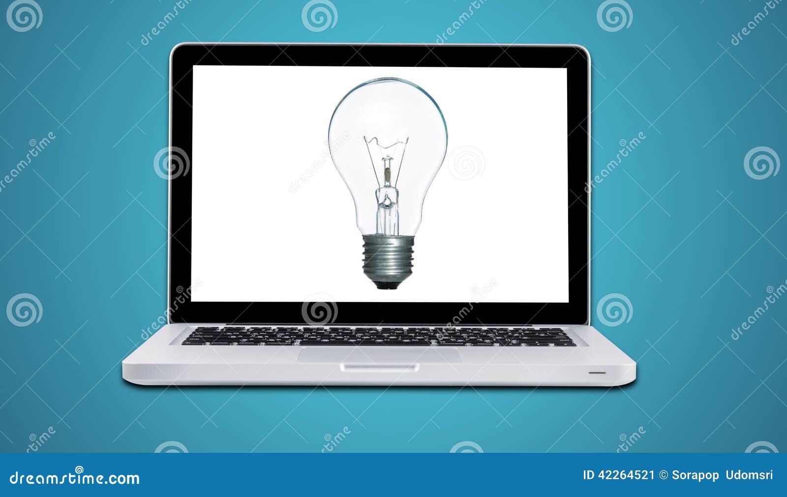 Computer Laptop with Lamp Bulb Ideas Concept Isolated Stock Image ...