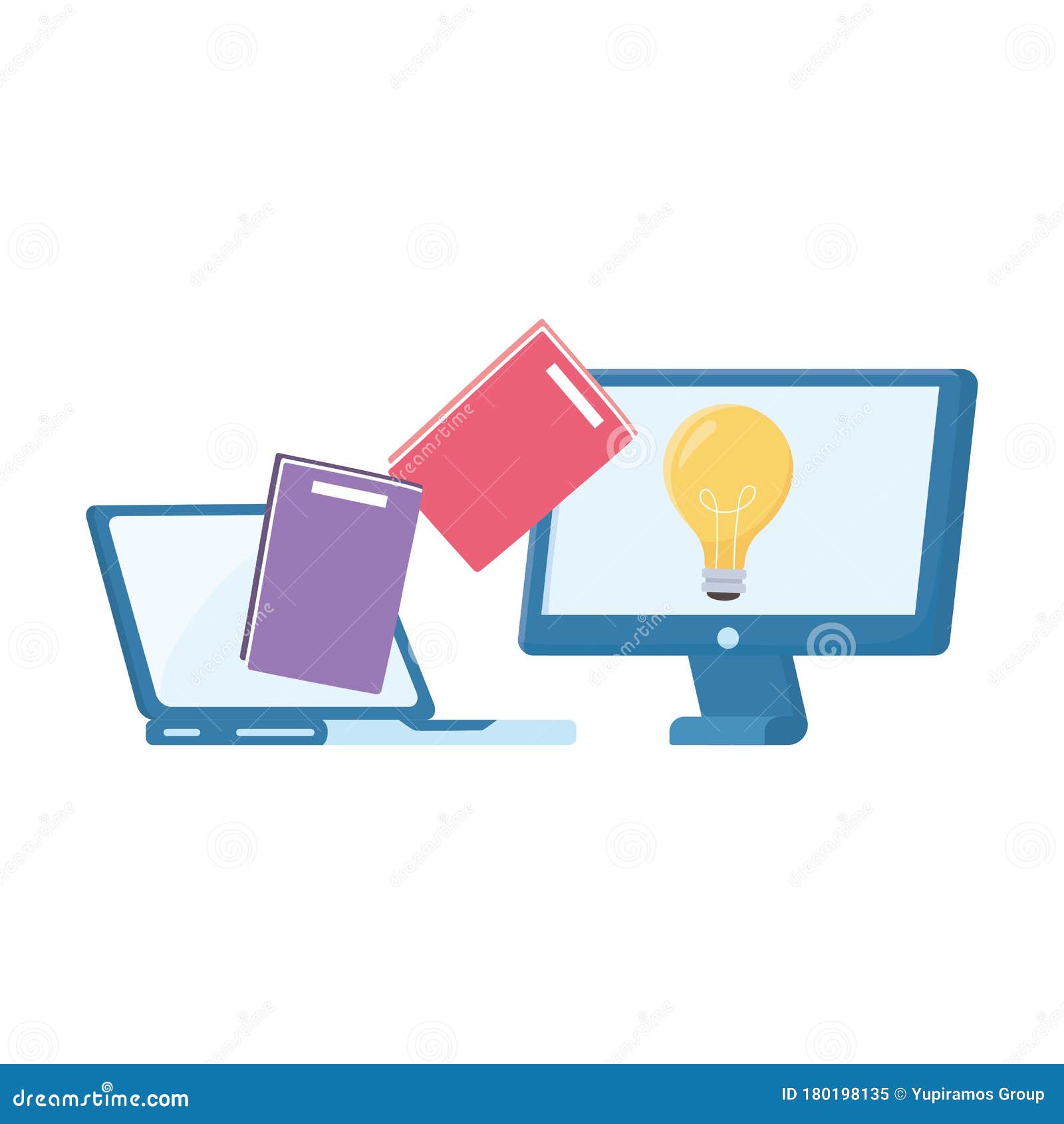 Computer Laptop Light Bulb and Books Vector Design Stock Vector ...