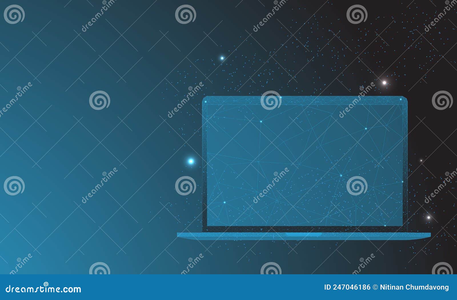 Computer Laptop in Low Poly Wireframe in Starry Sky and Cosmic Style ...
