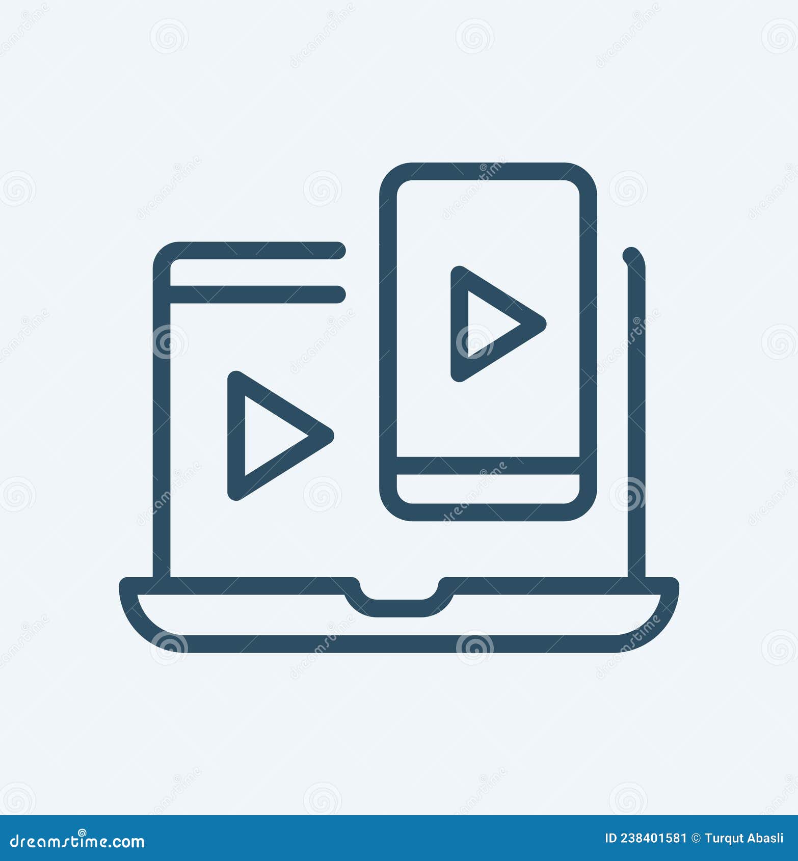 Computer or Laptop with Mobile Phone PC Video Play Icon Stock Vector ...