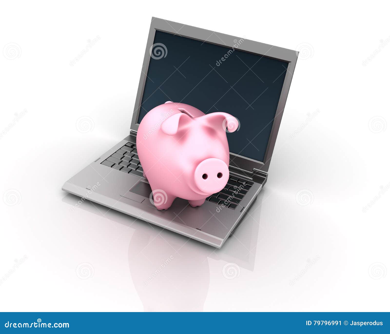 Computer Laptop and Piggy Bank Stock Illustration - Illustration of ...