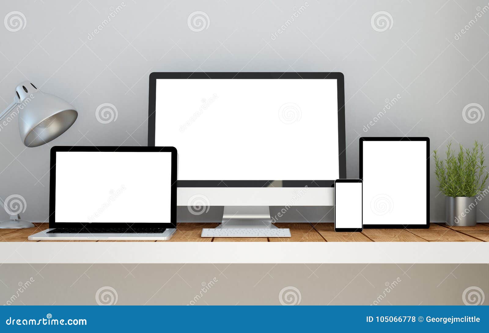 Workplace with Responsive Design Blank Screen Website on Devices Stock ...