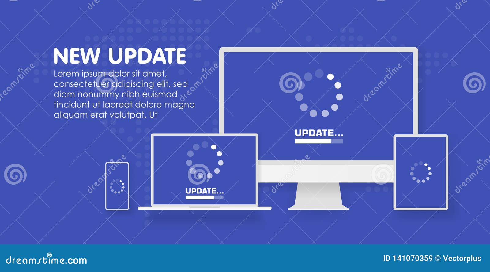 Computer, Laptop and Smartphone with Update Process Screen. Install New ...