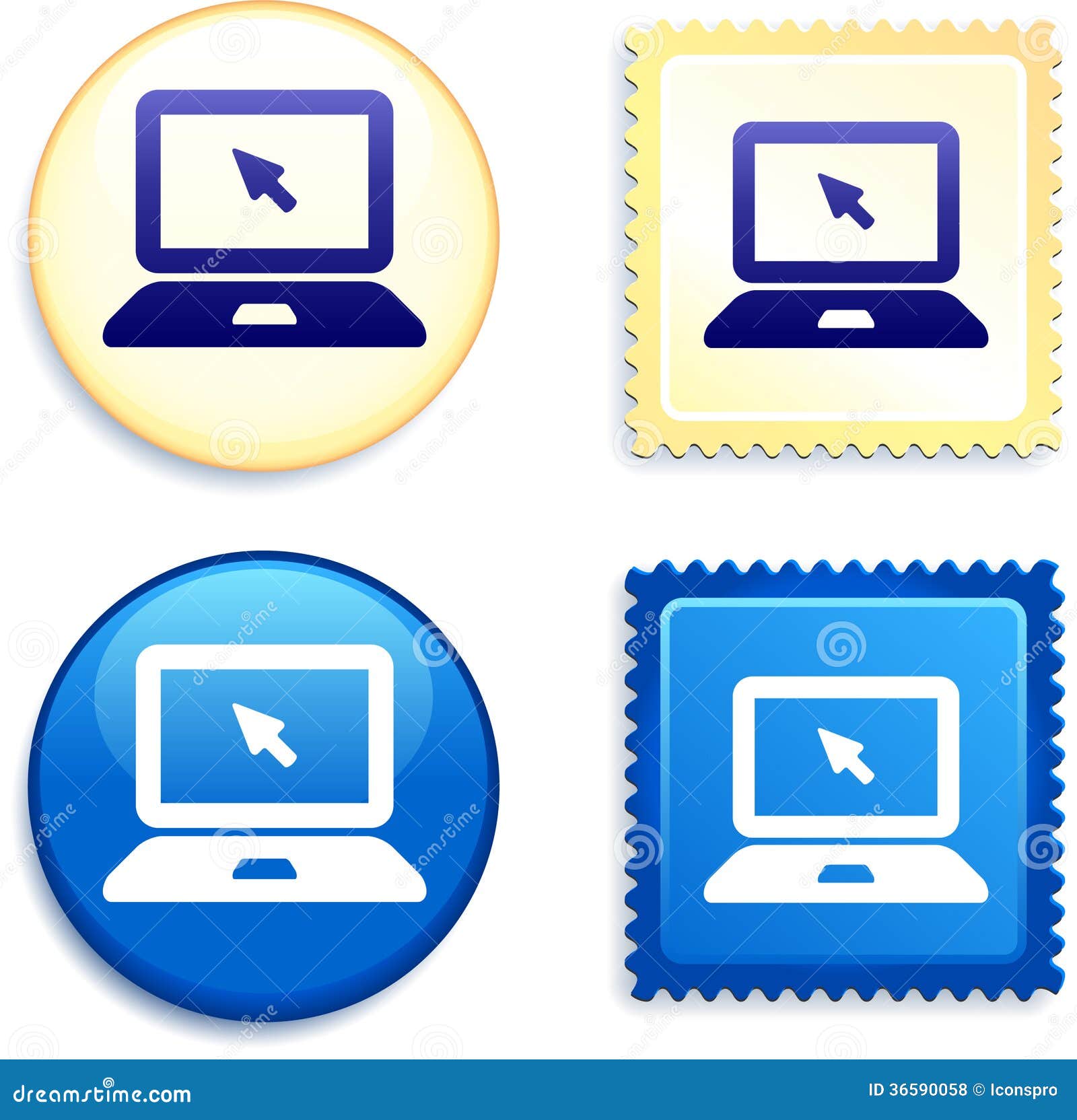 Computer Laptop on Stamp and Button Stock Illustration - Illustration ...