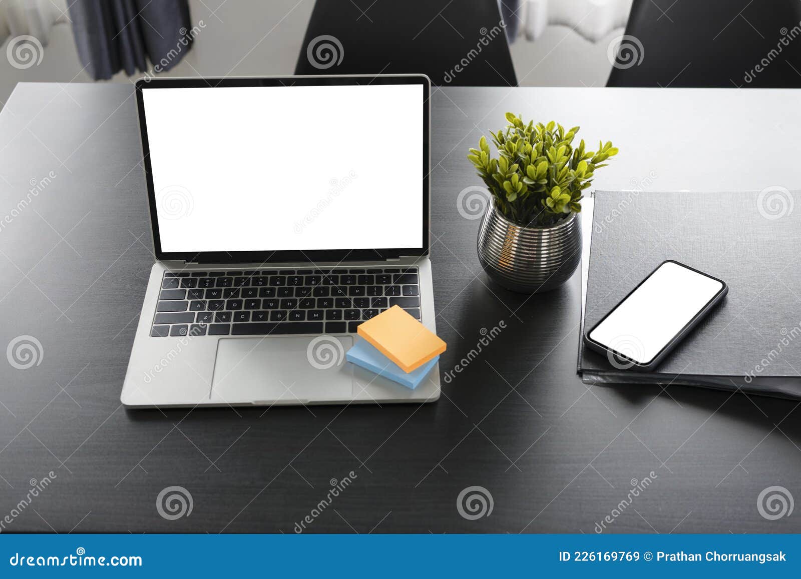 Laptop, Sticky Notes, Document and Smart Phone on Office Desk. Stock ...