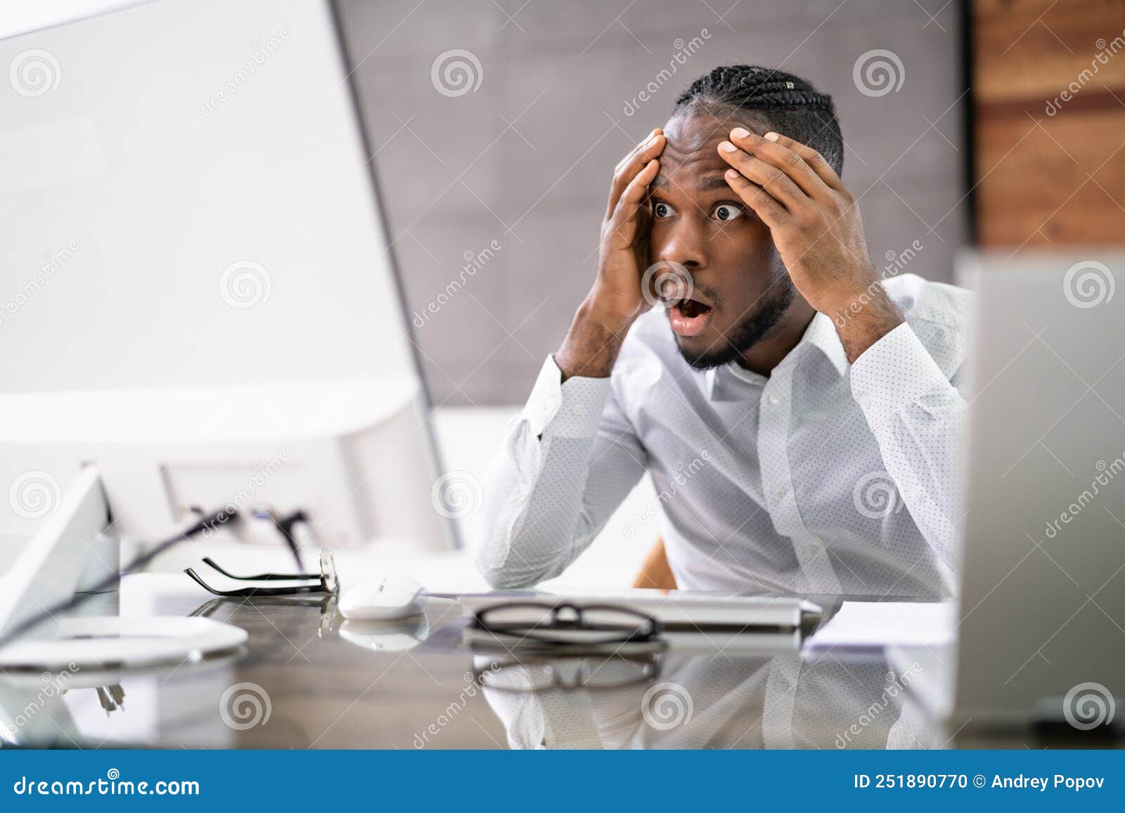 Computer Laptop Surprise at Workplace Stock Photo - Image of employee ...