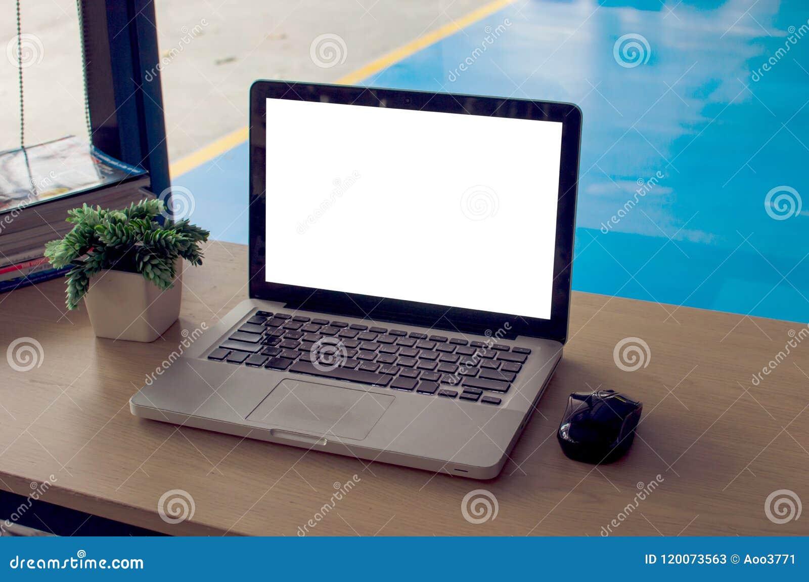 Computer laptop on table stock image. Image of cafe - 120073563
