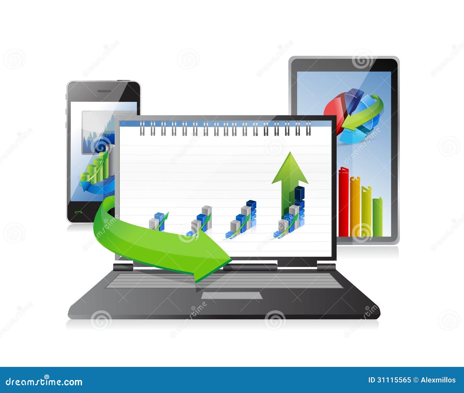 Computer, Laptop Tablet and Phone. Business Graphs Stock Illustration ...