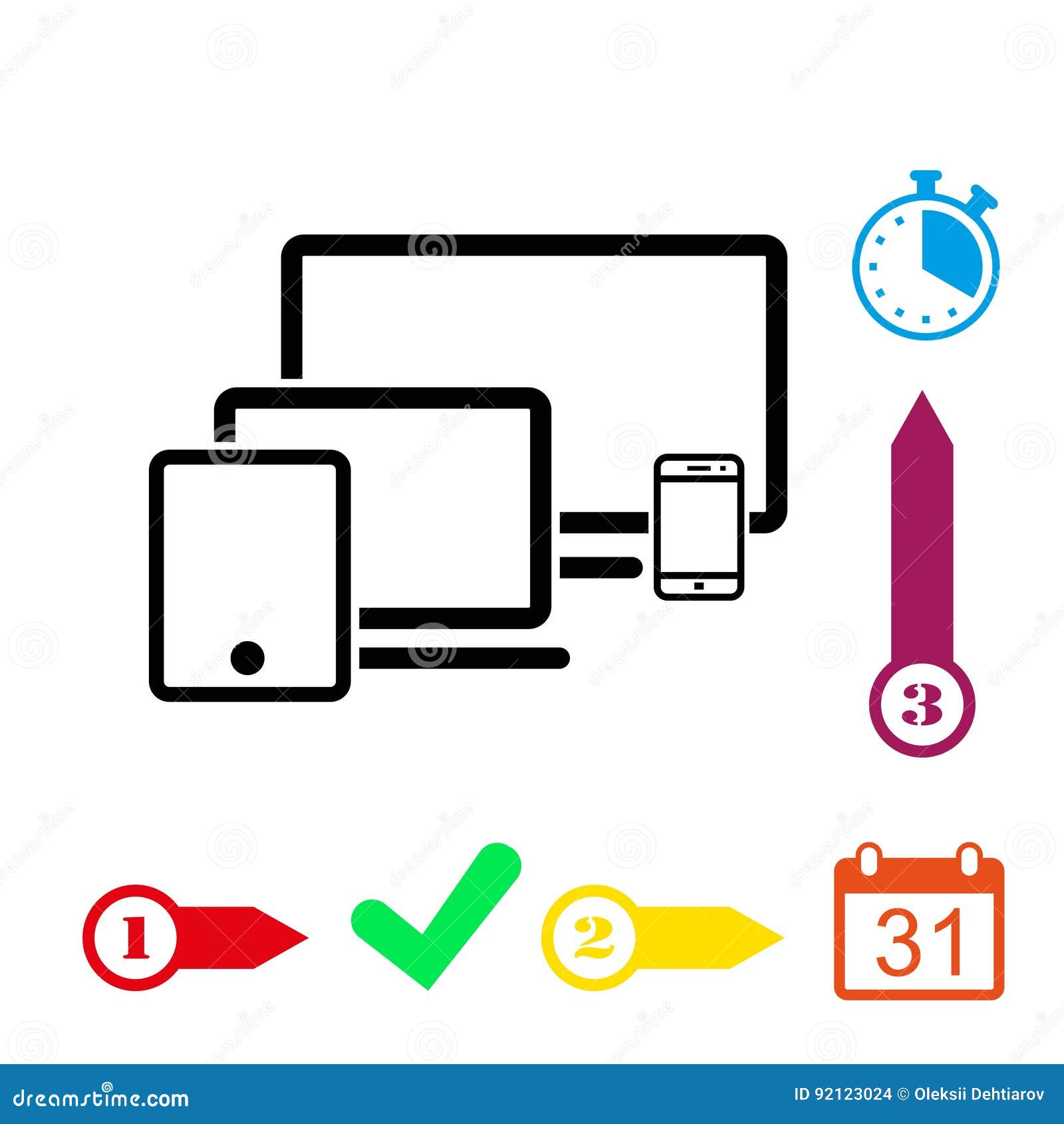 Computer Laptop Tablet Phone Icon Stock Vector Illustration Flat Design ...