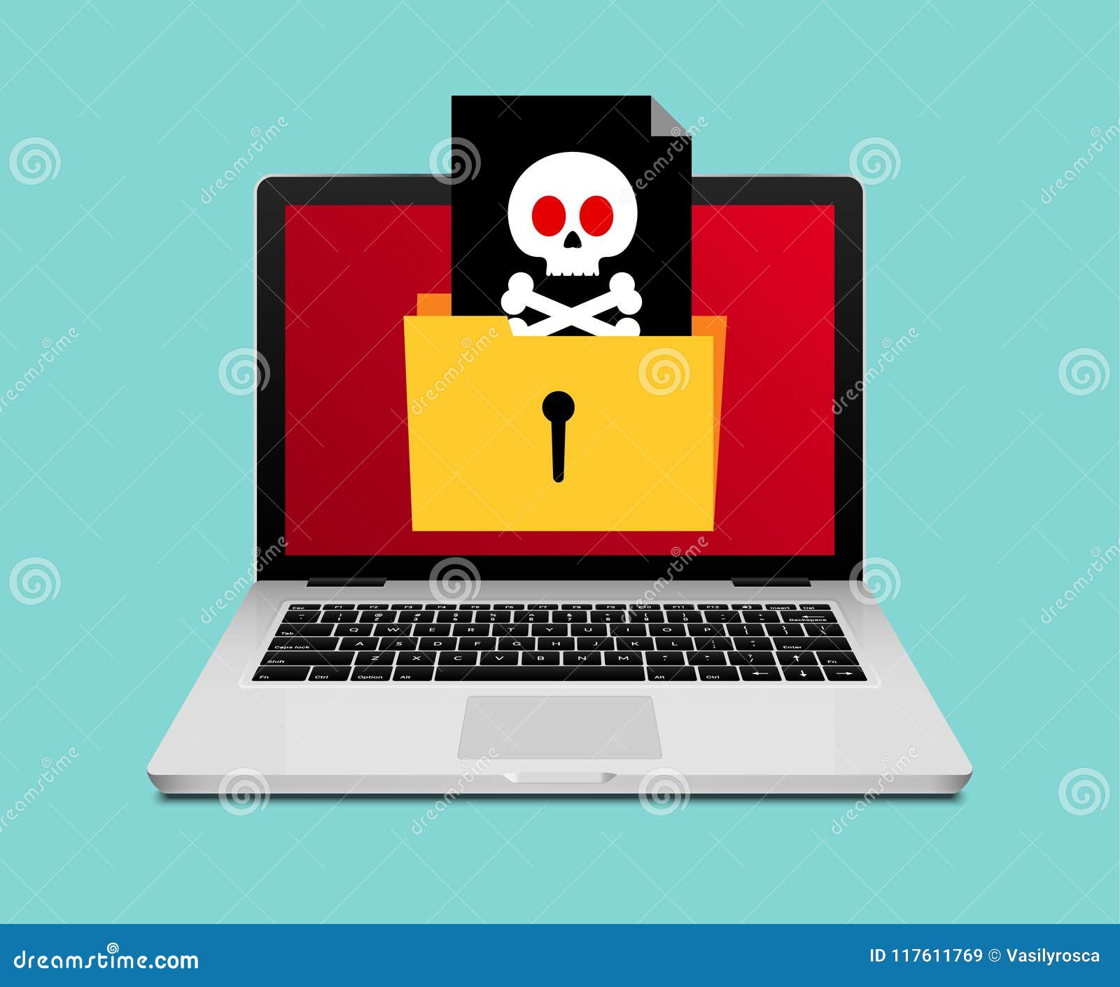 Computer Laptop Virus Fraud Folder or Spam Notification. Internet ...