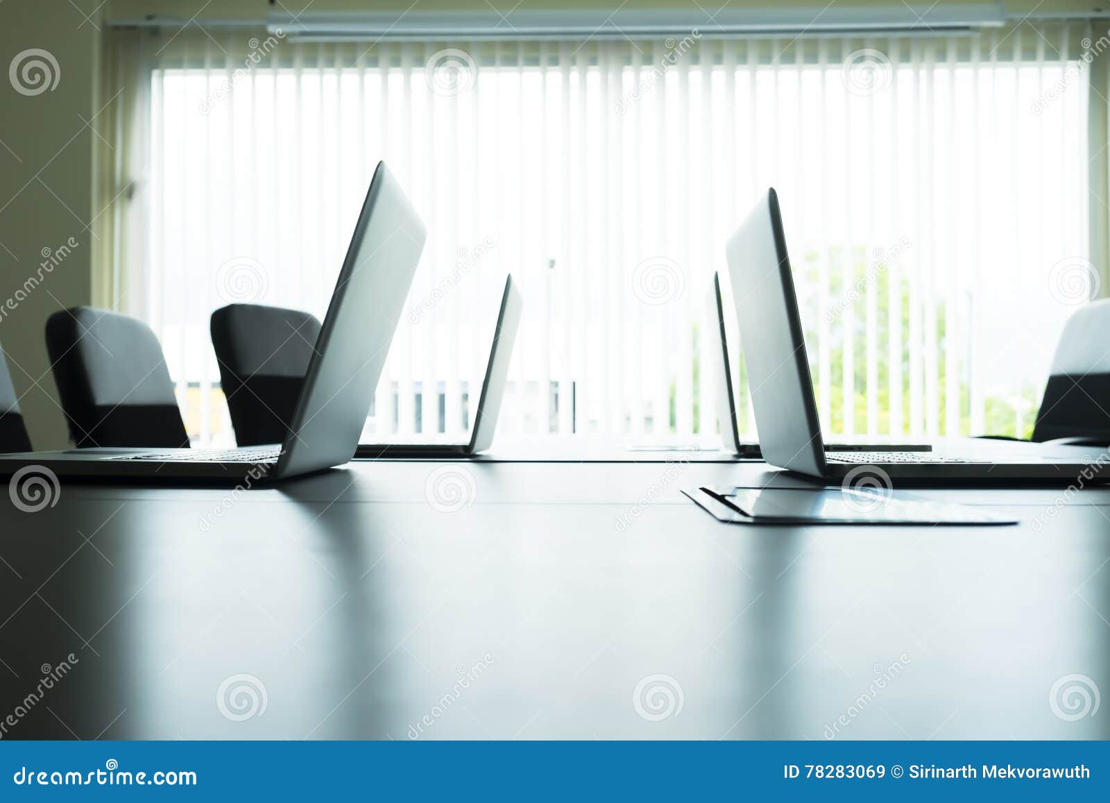 Computer Laptops on Table in Meeting Room. Stock Image - Image of ...