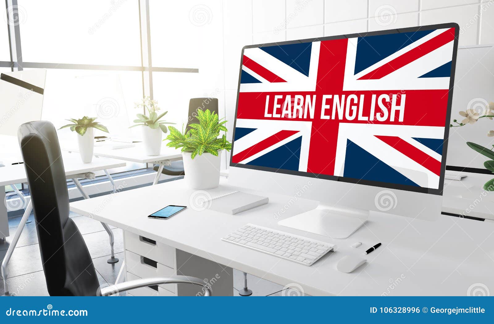 Computer Office Learn English Stock Illustration - Illustration of ...