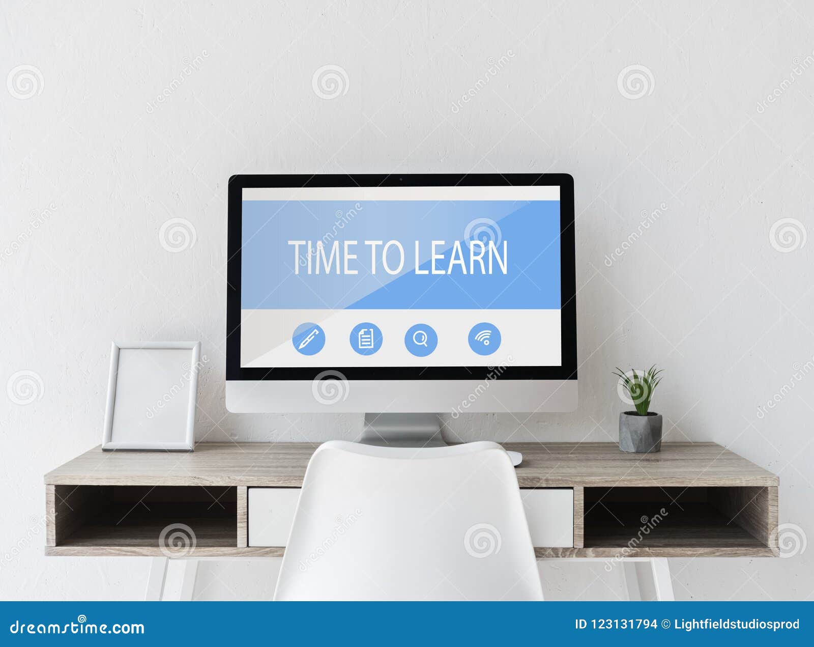 Computer with Learning Theme on Screen Stock Photo - Image of objects ...