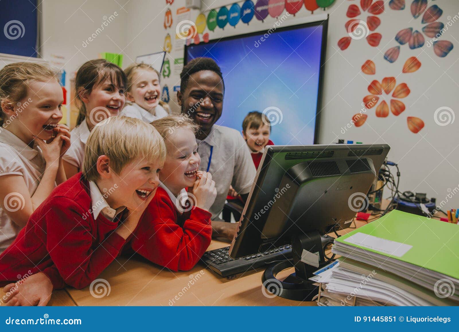 Computer Lesson at School stock image. Image of future - 91445851