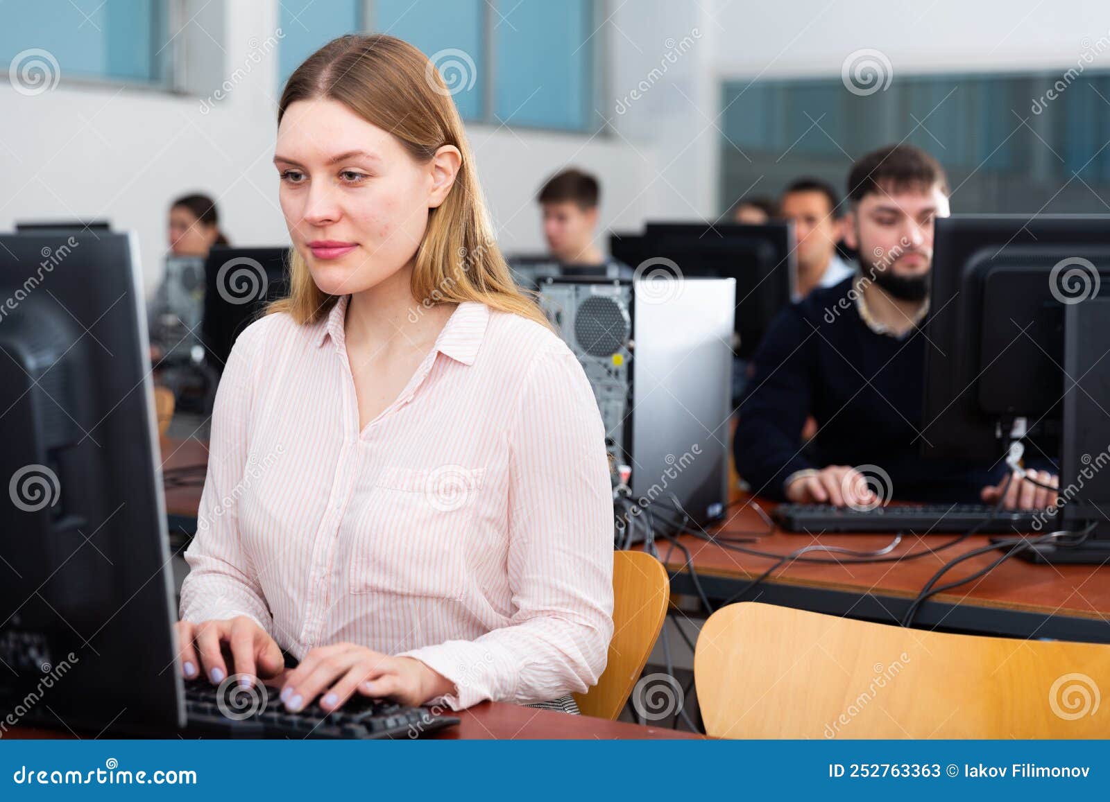 Computer Lessons for Adults in Classroom Stock Image - Image of study ...