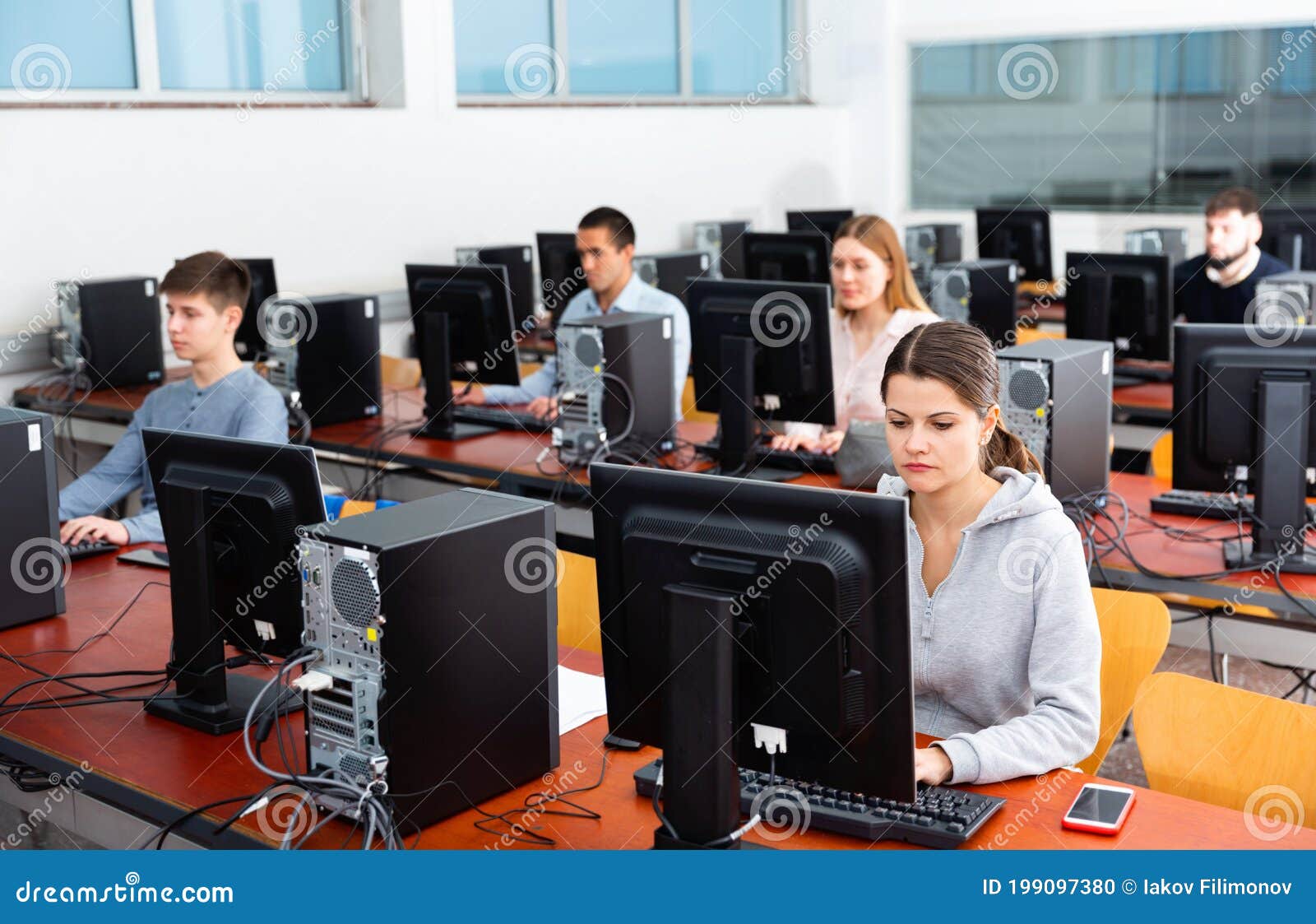 Computer Lessons for Adults in Classroom Stock Photo - Image of ...