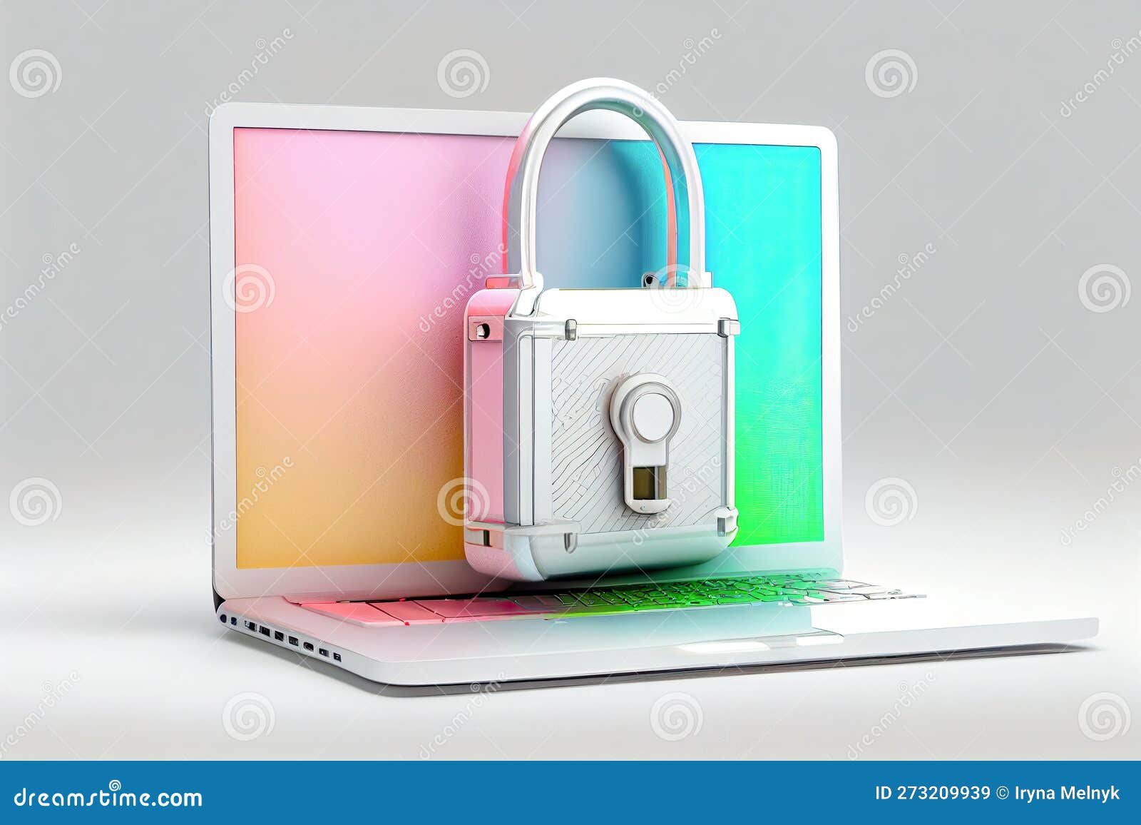 Computer on Light Background with Lock As a Concept of Cyber Security ...